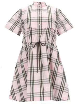 Burberry Cotton Plaid Shirt Dress - Pink