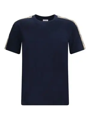 Burberry Cotton Check T-shirt With Classic Neckline - Blue