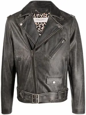 GOLDEN GOOSE Hammered Leather Biker Jacket With Belt