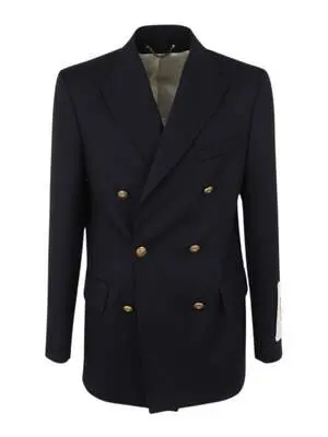 GOLDEN GOOSE Double-breasted Wool Blazer With Front Pockets - Navy