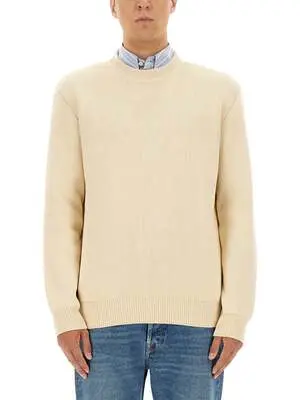 GOLDEN GOOSE Crew Neck Ribbed Knit Sweater - Travertine