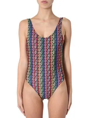 Être Cécile Mini Round Neck One Piece Swimsuit With All-over Logo Print - Multicolour