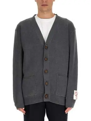 GOLDEN GOOSE Cotton Cardigan With Back Logo - Grey