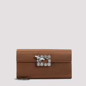 ROGER VIVIER Satin Crystal-embellished Mini Envelope Bag - Brown