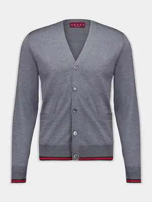 Gucci Wool Knit Cardigan With Web Detail - Blue