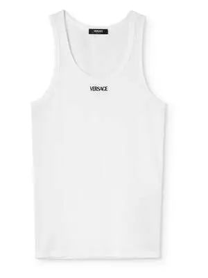 Versace Sleeveless Logo Embroidered Top - White