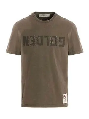 GOLDEN GOOSE T-shirt With Golden Lettering - Green