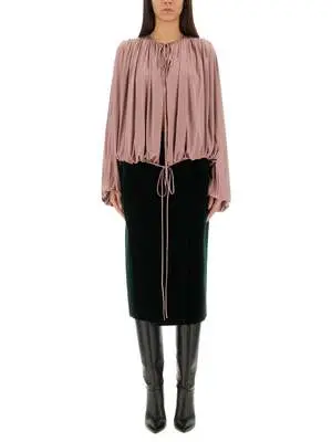 Saint Laurent Gathered-shoulder Blouse With Drawstring Detail - Pink