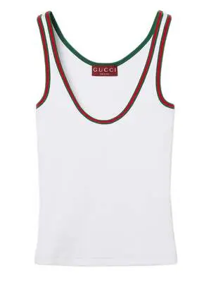 Gucci Cotton Rib Mini Shirt With Grosgrain Trim - White