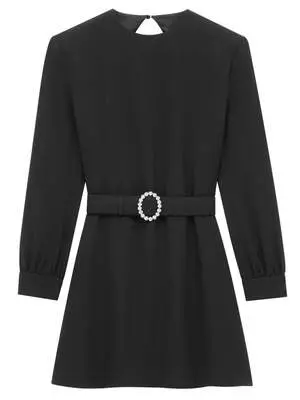Saint Laurent Long-sleeved Belted Mini Dress - Nero