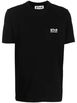 GOLDEN GOOSE Round Neck T-shirt With Glitter Logo And Maxi Star - Nero
