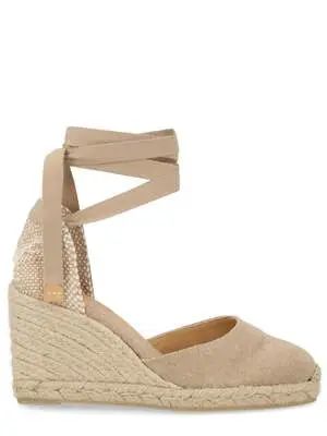 CastaÑer Elegant Cotton Heeled Sandals - Beige