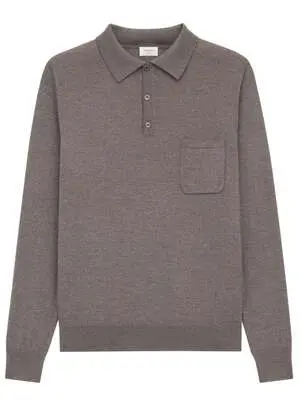 Saint Laurent Long-sleeved Polo Shirt With Ribbed Cuffs And Chest Pocket - Grey