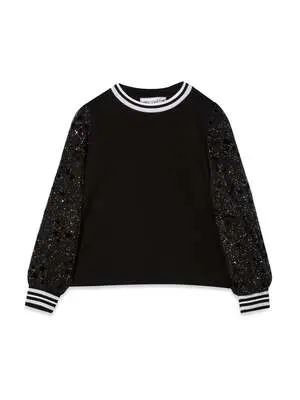 SIMONETTA Fine Knit Pullover With Embellished Tulle Sleeves