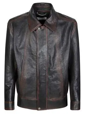 GOLDEN GOOSE Ovine Leather Jacket With Zip Closure - Nero