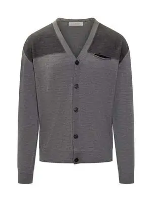 LANVIN Wool Cardigan With Unique Stitch Details - Dark Grey