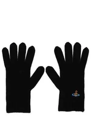 VIVIENNE WESTWOOD Cashmere Gloves With Orb Embroidery - Black