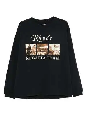 Rhude Ribbed Collar And Cuffs Long Sleeve Tee Size - Black