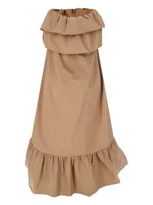 Saint Laurent Flounce Cotton Midi Dress - Brown