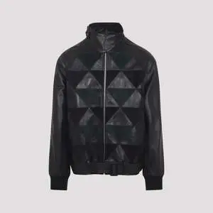 LANVIN Intarsia Leather Bomber Jacket - Black