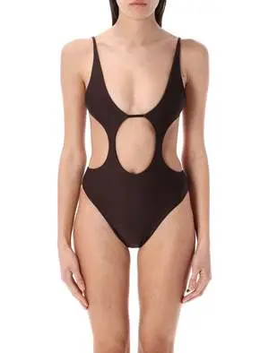 SWIM BY DI High Rise Cut-out One-piece With Lace-up Back - Brown