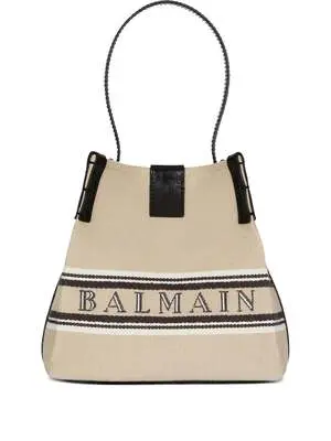 Balmain Mini Shoulder Bag With Stud Fastening - Beige