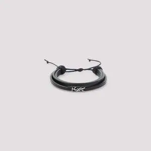 Saint Laurent Logo Plaque Leather Bracelet