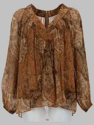 Zimmermann Silk Metallic Paisley Print Blouse - Beige