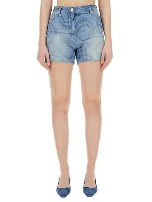 Versace High-rise Straight-leg Denim Shorts With Paisley Print