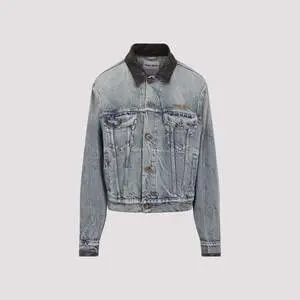 Miu Miu Denim Blouson Jacket With Leather Accents - Blue