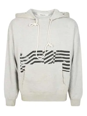 GOLDEN GOOSE Hoodie With Central Flag Print - Grigio