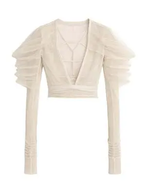 Rick Owens Rhino Top With Long Sleeves And Belted Waist - Beige