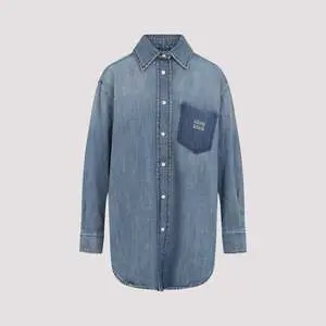 Miu Miu Denim Shirt With Pocket Detail - Blue