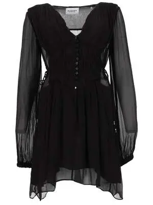 MARANT ETOILE Sheer Long Sleeve Button-front Mini Dress