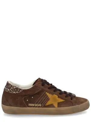 GOLDEN GOOSE Suede Super Star Sneakers With Glitter Detail - Brown
