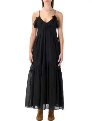 MARANT ETOILE Vasma Organic Cotton Voile Dress With Crochet Trim - Black