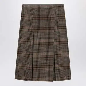 Saint Laurent Prince Of Wales Checked Wool Midi Skirt - Beige