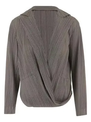 Giorgio Armani Pleated Long Sleeve T-shirt With Notched Lapels - Brown