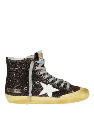 GOLDEN GOOSE Glitter Upper Suede Toe Leather Sneakers For