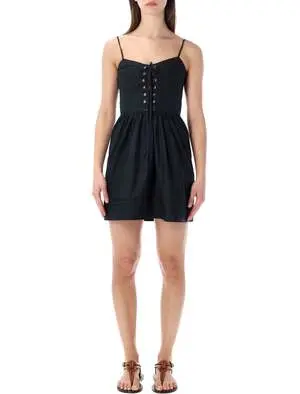 MARANT ETOILE Cotton Mini Dress With Lace-up Detail - Black