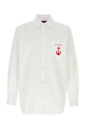 Gucci Anchor-embroidered Cotton Shirt