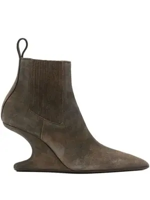Rick Owens Suede Ankle Boots With Cantilever Heel - Brown