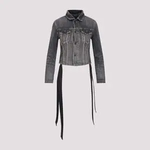 Balenciaga Stonewashed Cotton Denim Jacket With Lace-up Detail - Grey