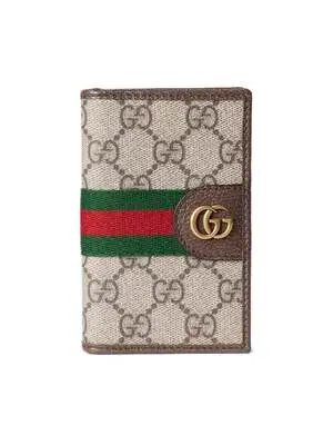 Gucci Mini Gg Monogram Wallet With Gold-tone Hardware - Beige