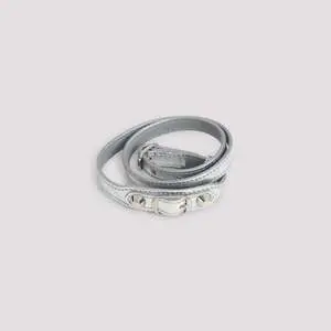 Balenciaga Leather Triple Bracelet With Accents - Metallic