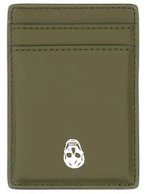 Alexander McQueen Mini Magnetic Card Holder With Skull Detail - Brown