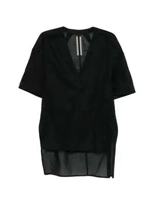 Rick Owens Short-sleeved V-neck Blouse With Side Slits - Black
