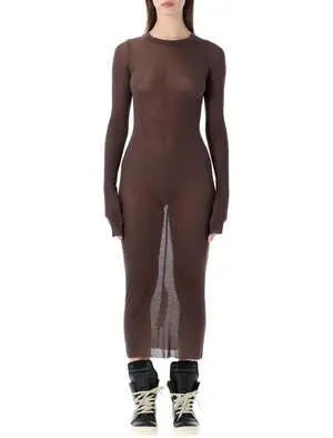 Rick Owens Rick Owens Ribbed Sheer Long-Sleeve Maxi Dress Mascaar Fondente