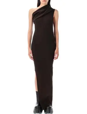 Rick Owens One-shoulder Ribbed Knit Maxi Dress - Brown