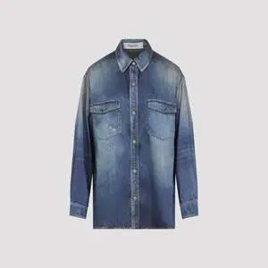 GOLDEN GOOSE Oversized Patty Shirt With Denim Print - Blue